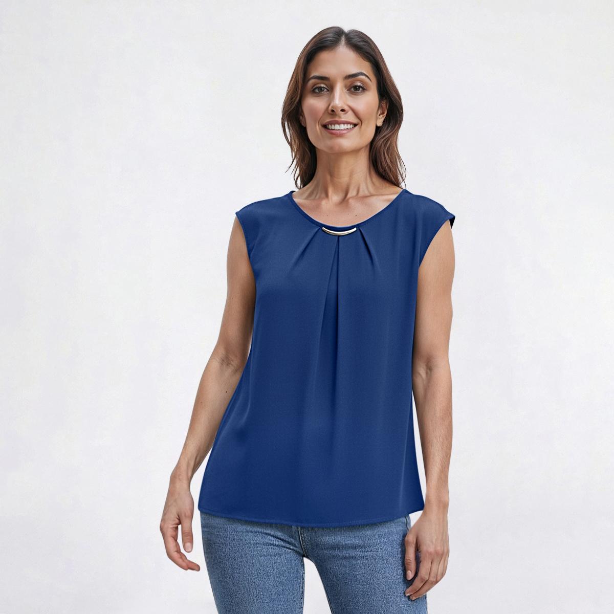 Kasper Pleated-Neck Cap-Sleeve Blouse  Regular & Petite - Blue Night